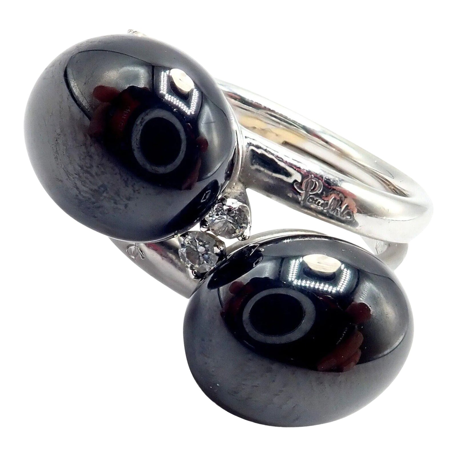 Pomellato Capri 18k White Gold Diamond Twin Black Ceramic Ring, size 5 ...
