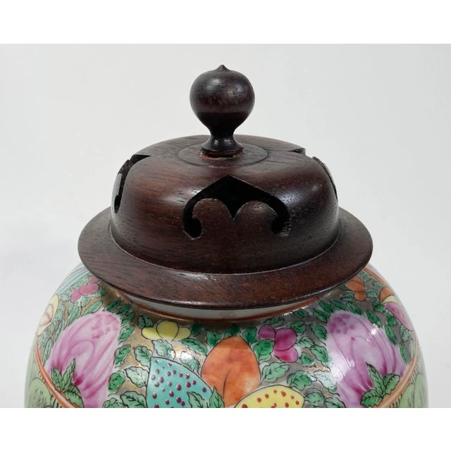VIntage Lidded Bok Choy Ginger Jar on Wood Stand | Chairish