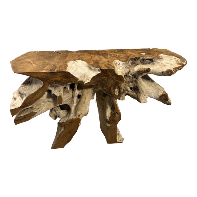 Late 20th Century Organic Modern Natural Teak Root Console Table | Chairish