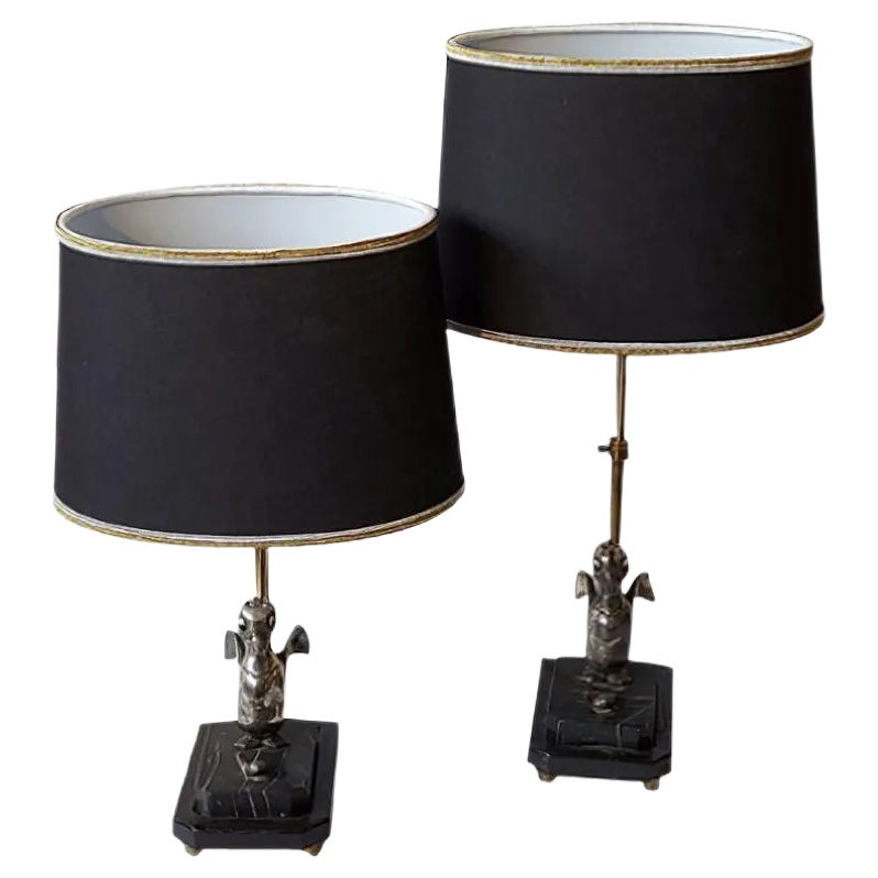 Vintage Metal Animal Telescope Table Lamps, Set of 2 | Chairish