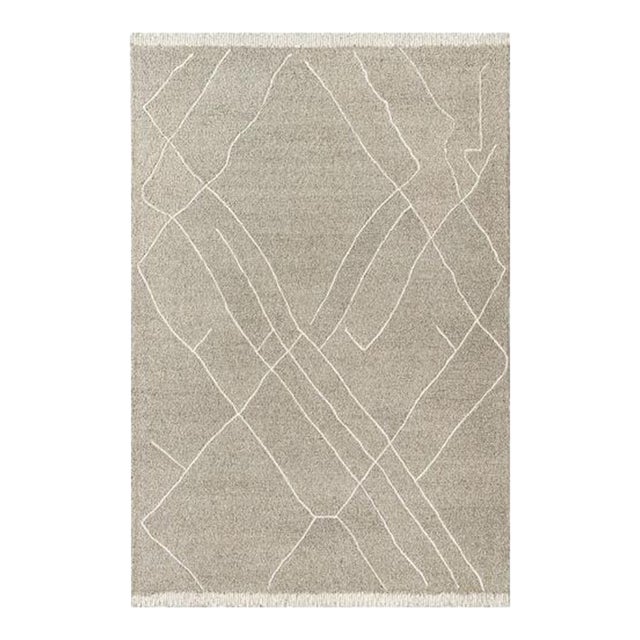 Contemporary Hand-Tufted Wool Rug in Medium Gray and Cream | Chairish