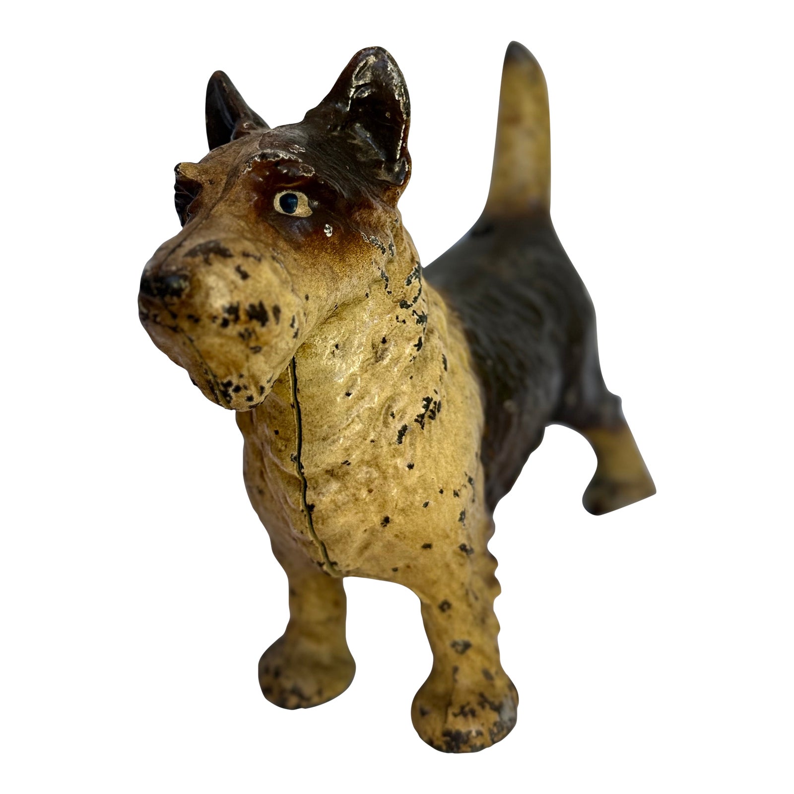 1930s Large and Heavy Brown and Tan Cast Iron Scottie Dog | Chairish