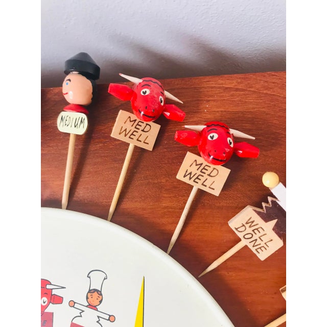 Mid Century Modern Kitschy Lithograph Metal Bbq Platter and Wood Meat ...