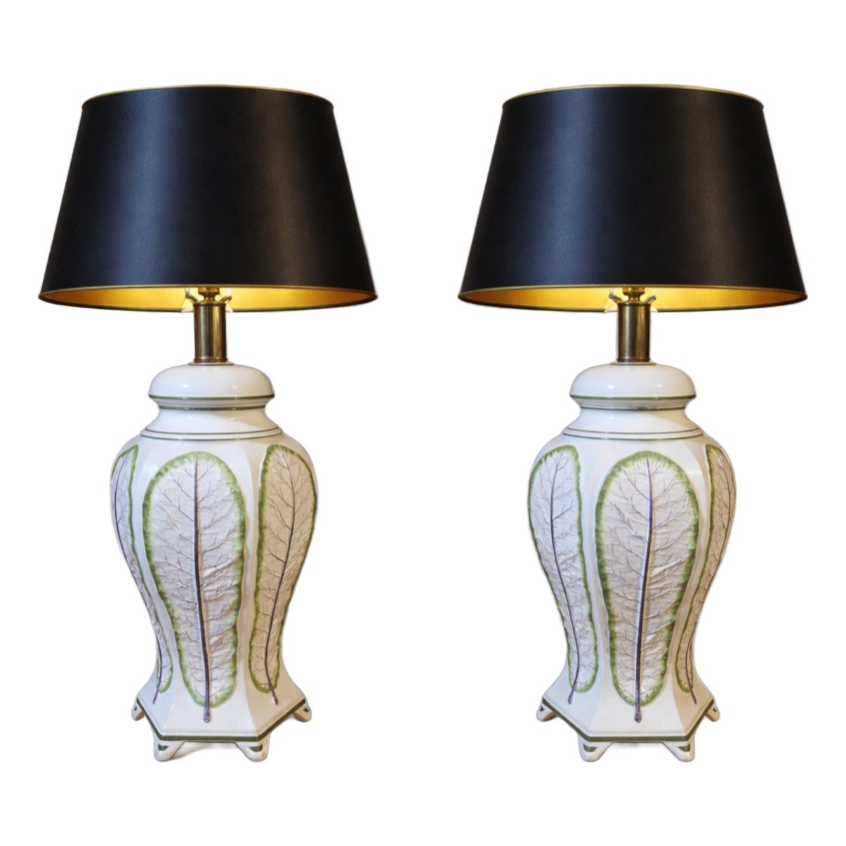 Mid-20th Century Italian Majolica Trompe-L’Oeil Leaf Ceramic Lamps ...