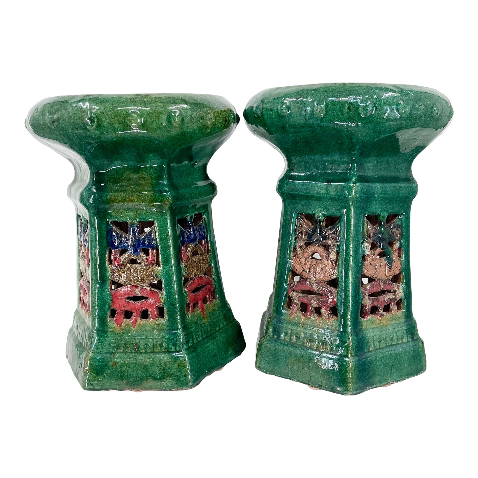 1920's Italian Glazed Terracotta Art Deco Garden Stools - Set of 2 ...