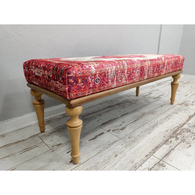 Handmade Red Rug Upholstered Bench | Chairish