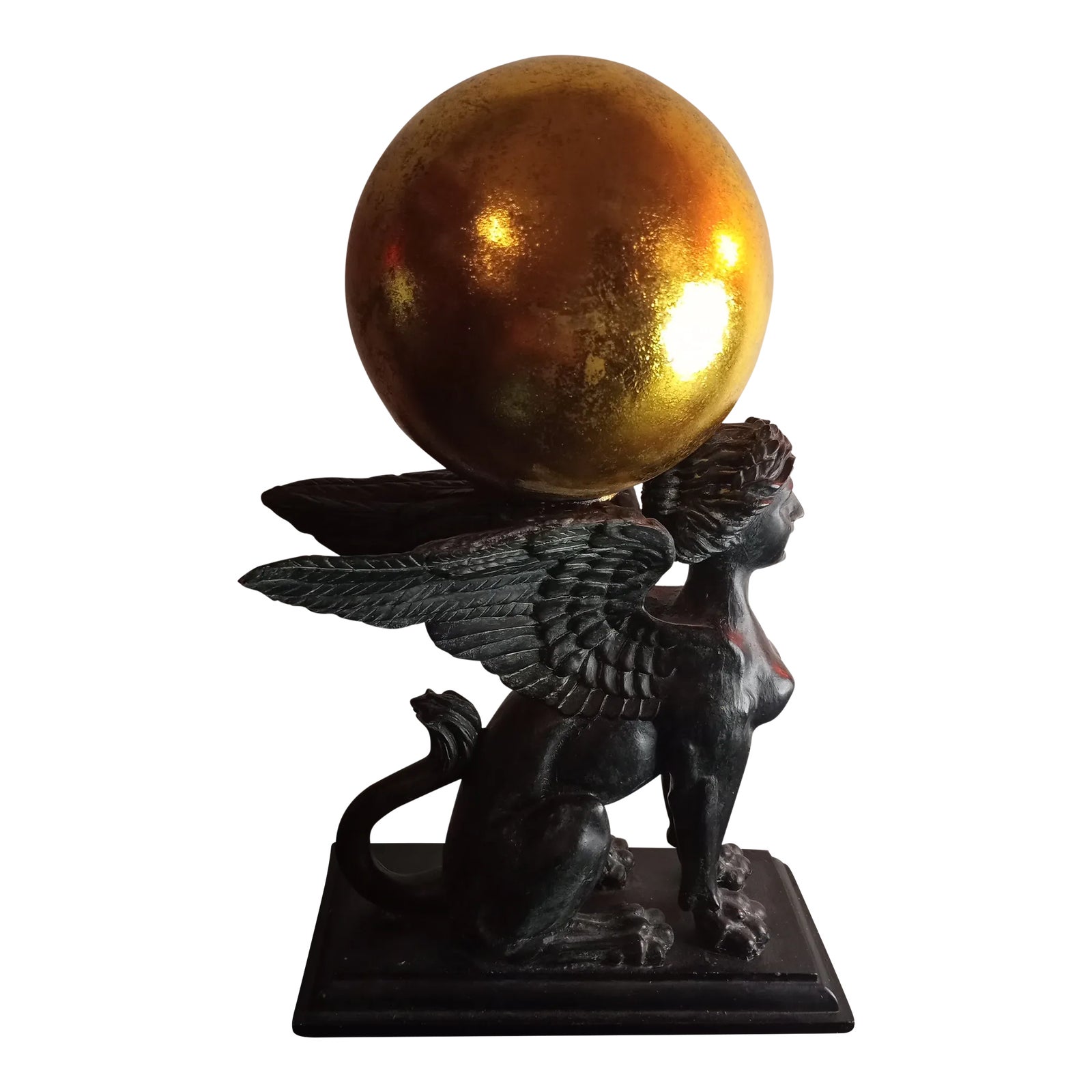 1970s Ceramic Egyptian Sphinx Tazza With Mounted Golden Orb | Chairish