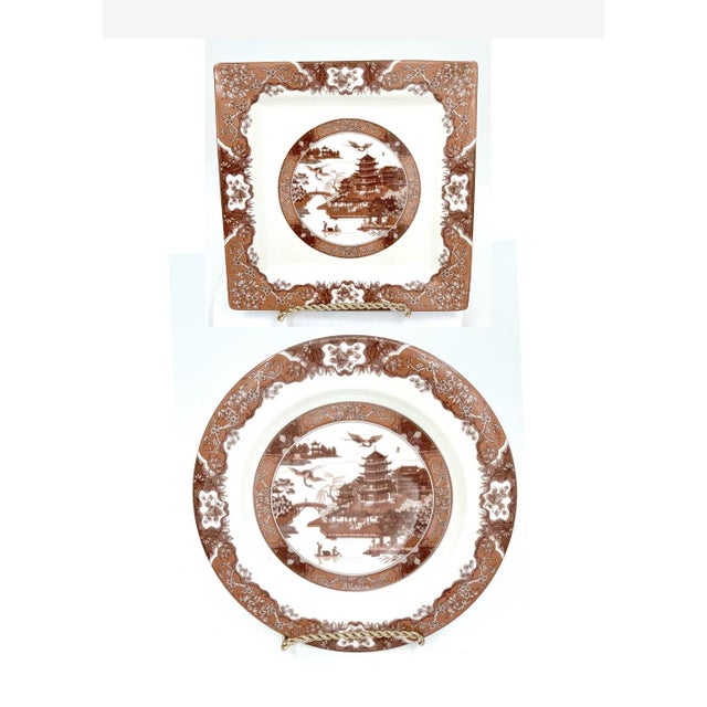 1980s Brown Willow Chinoiserie Plate by Gracie China | Chairish