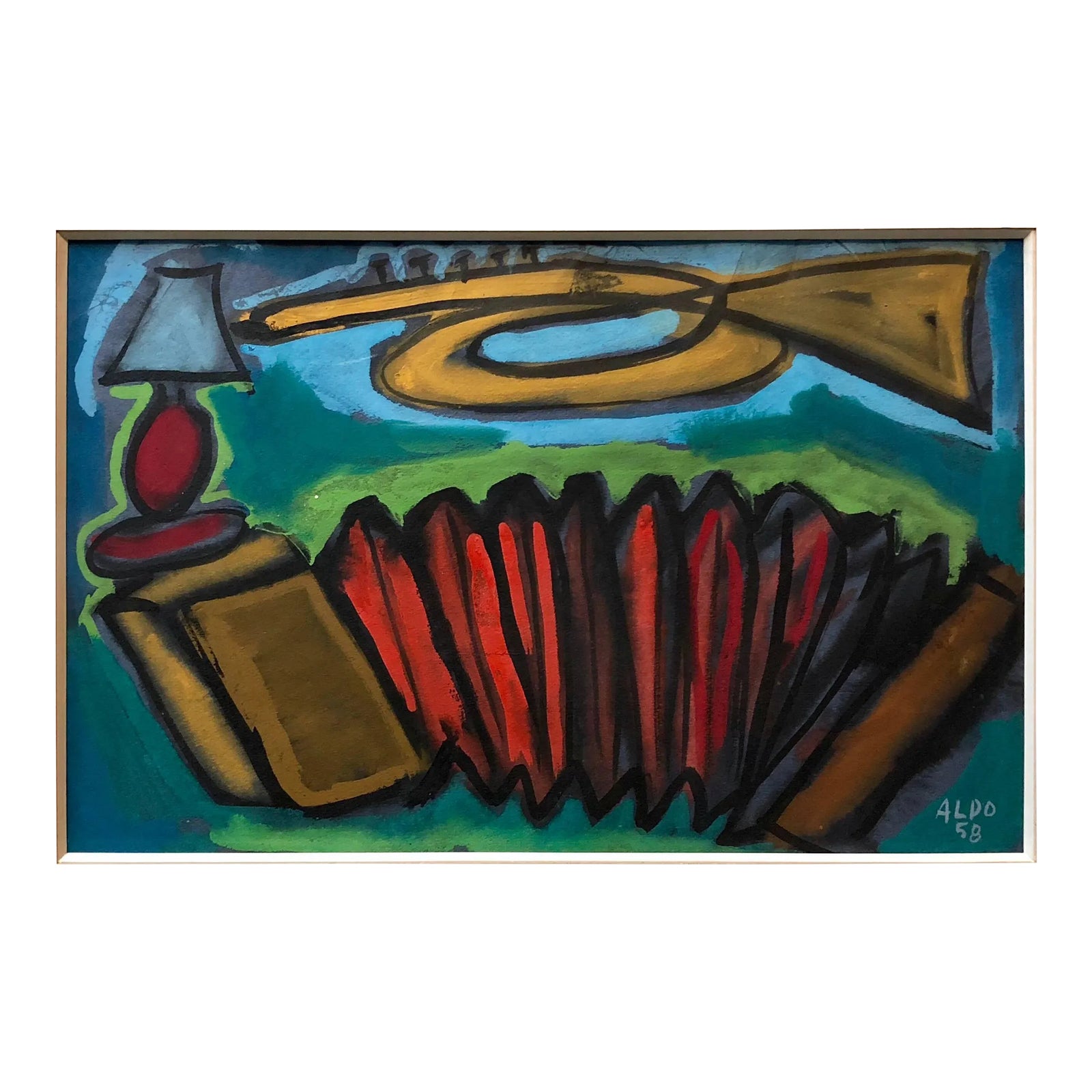 1958 French Modernist Still Life Painting Signed Aldo | Chairish