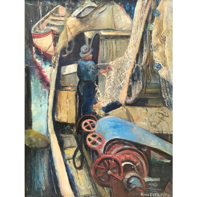 Vintage Mid Century Original Oil Painting “Mending Nets” by Rose ...