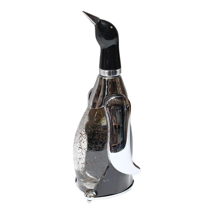 Vintage Japanese Chrome and Etched Glass "Penguin" Decanter and Music ...