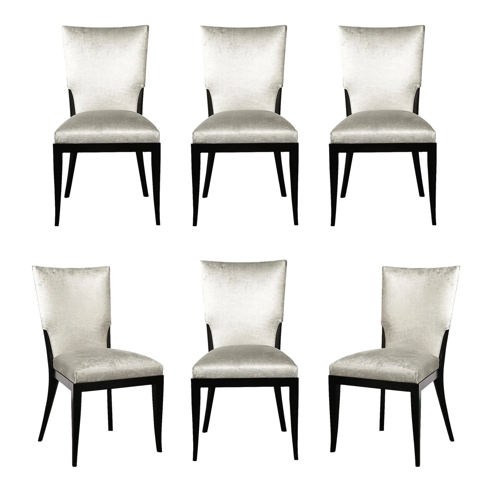 Set of 6 Midcentury Modernist Ebonized Walnut & Velvet Shield Back ...