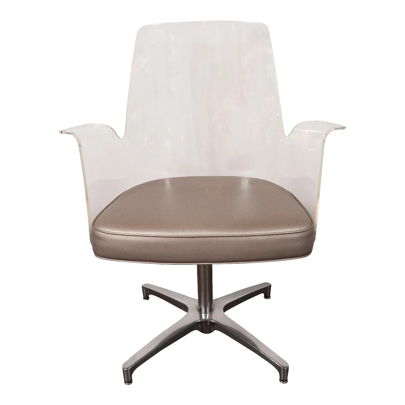 Mid-Century Modern Lucite, Metallic Leather and Chrome X- Form Side ...