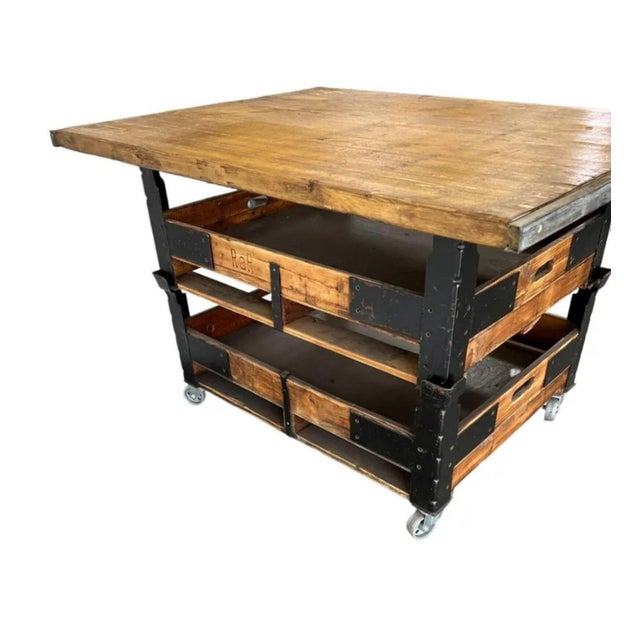 Large Rustic Modern Industrial Work Cart Kitchen Island | Chairish