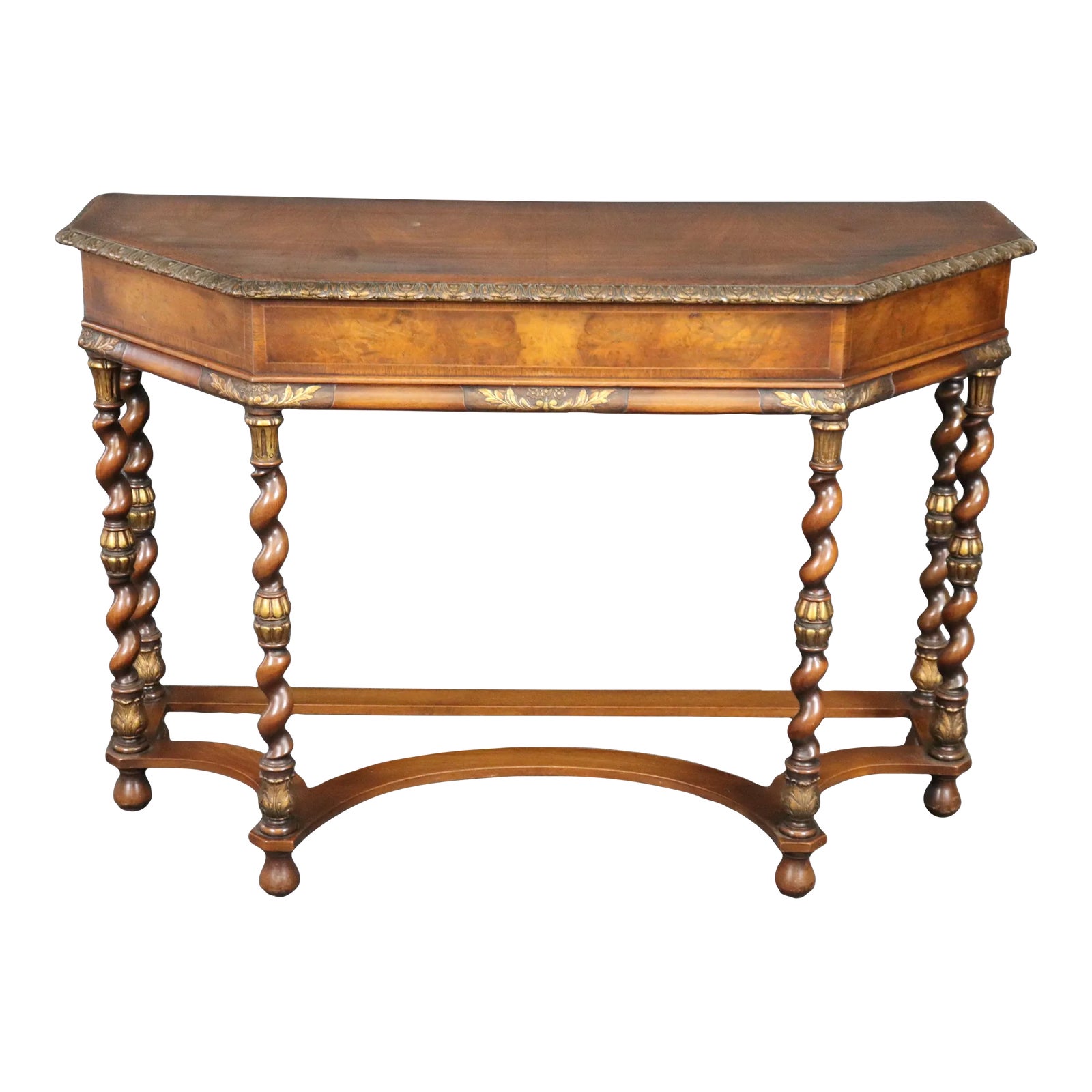Superb Burled Walnut Carved English Barley Twist Leg Console Table ...