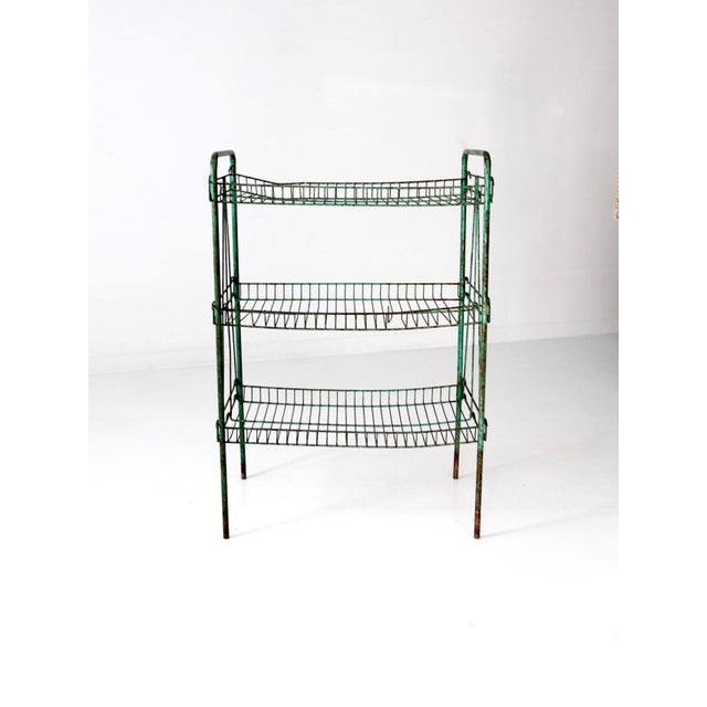 Vintage Green Industrial Wire Shelf Rack | Chairish