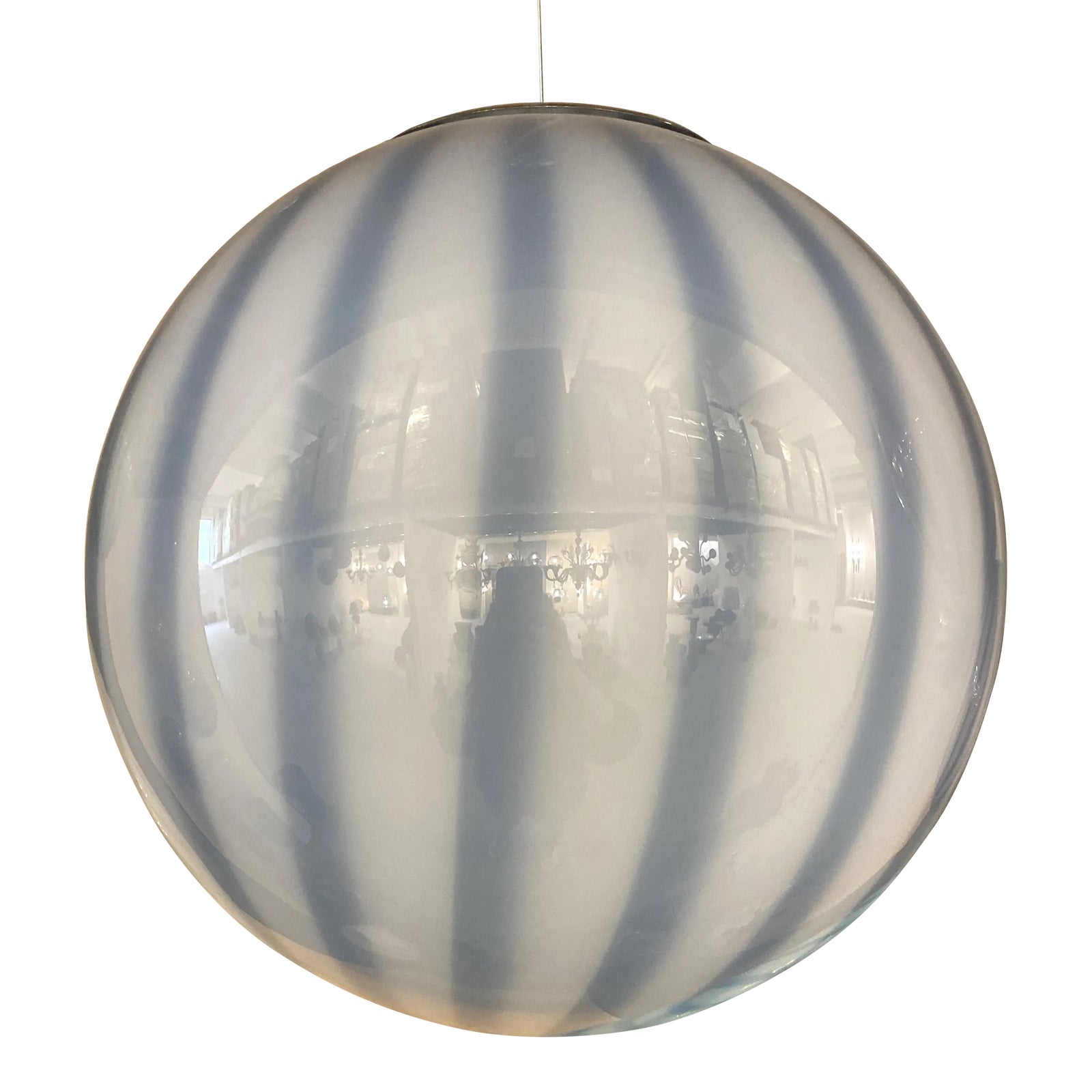 Contemporary Blue and Milky-White Sphere Pendant in Murano Glass | Chairish