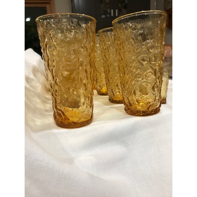 1970s Anchor Hocking Crinkle Lido Glass Amber Honey Gold Beverage Set