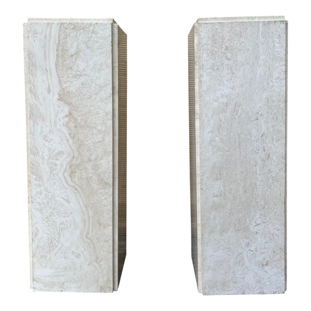 A Pair Of Postmodern Travertine Pedestals Circa 1980s Chairish