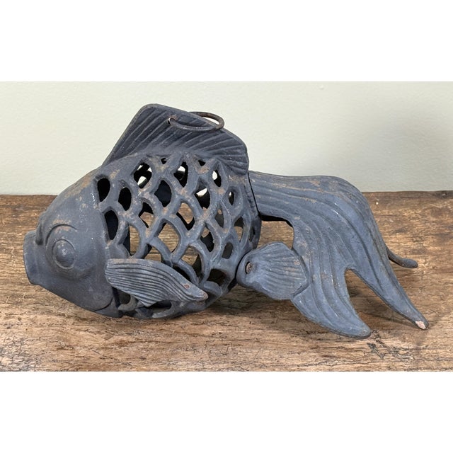 Vintage Japanese Cast Iron Figural Koi Fish Hanging Lantern | Chairish