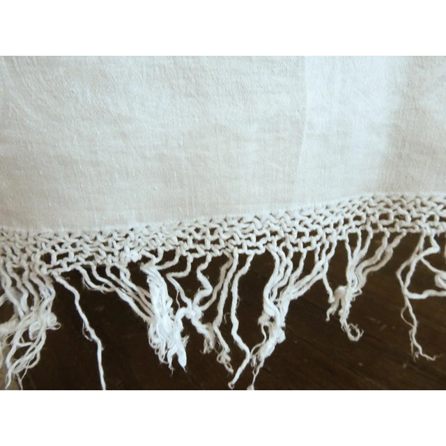 Antique White Fringed Damask Tablecloth | Chairish