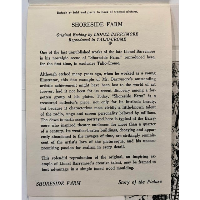 Circa 1932 Shoreside Farm Etching by Lionel Barrymore | Chairish
