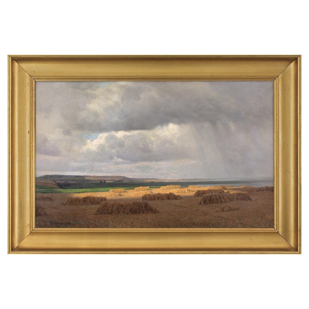 Alfred Broge, Coastal Landscape with Rain, Early 20th Century, Oil ...