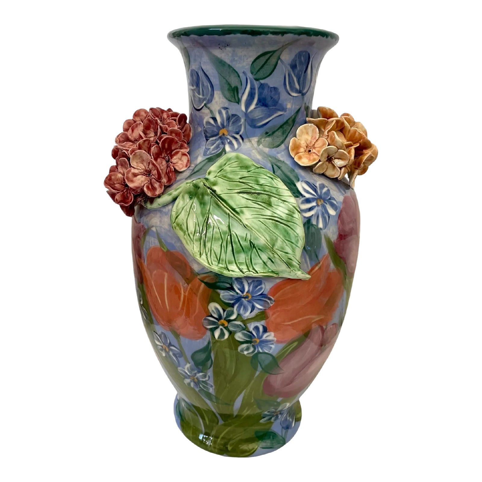 Lesal Ceramics Hand Painted 16" Floral Hydrangea Vase. California ...