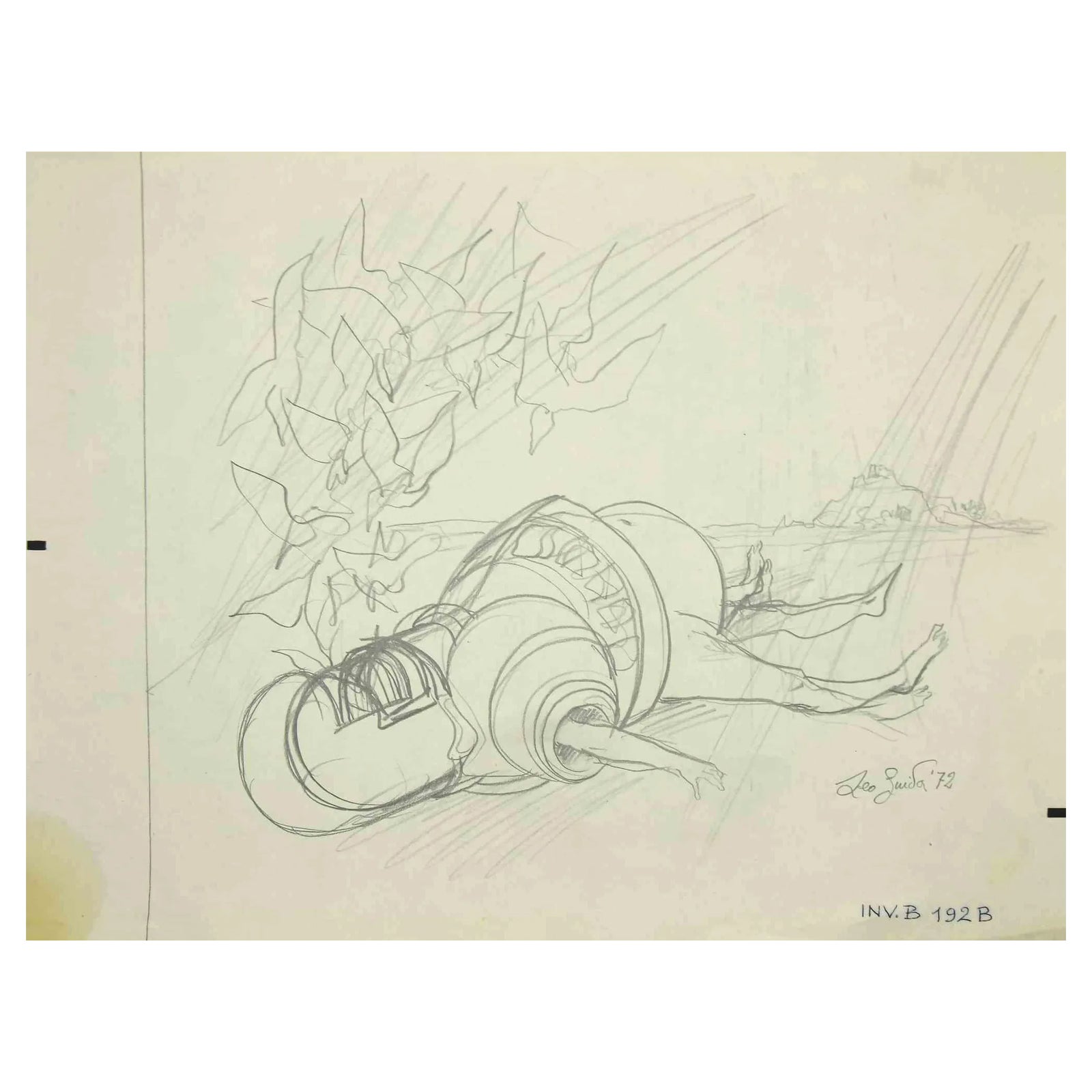 Leo Guida, Defeated Knight, Drawing in Pencil, 1972 | Chairish
