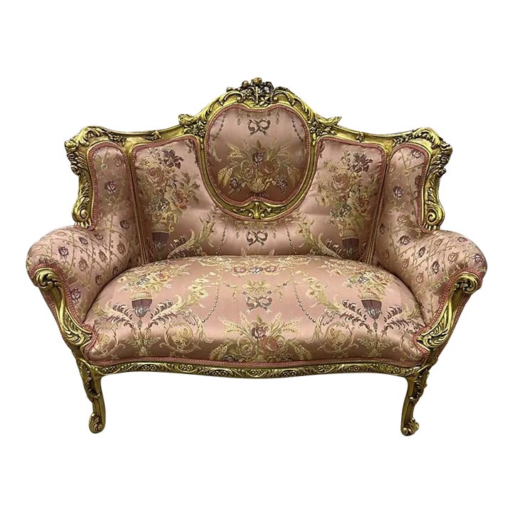 French Rococo Pink Tufted Sofa | Chairish