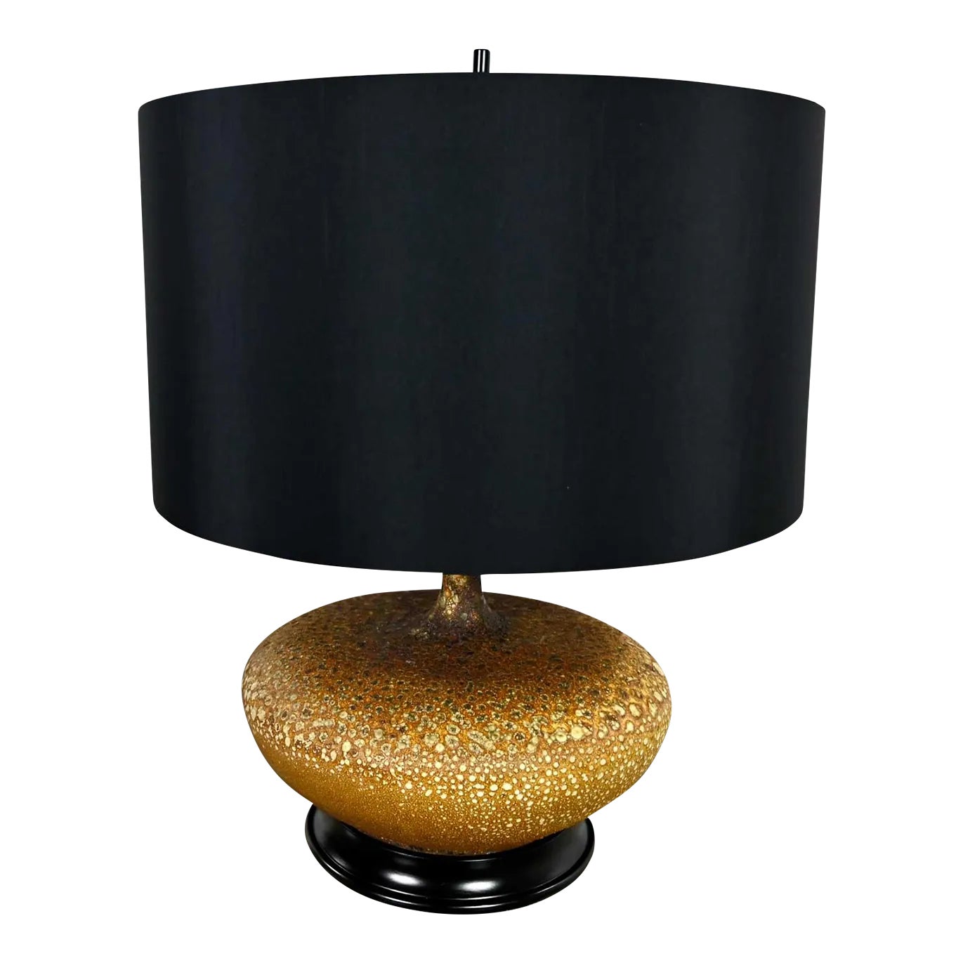 Mid Century Modern Lava Glazed Large Scale Squatty Table Lamp With Faux ...