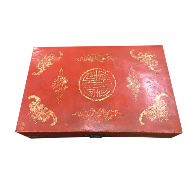 19th Century Chinese Red Leather Box | Chairish