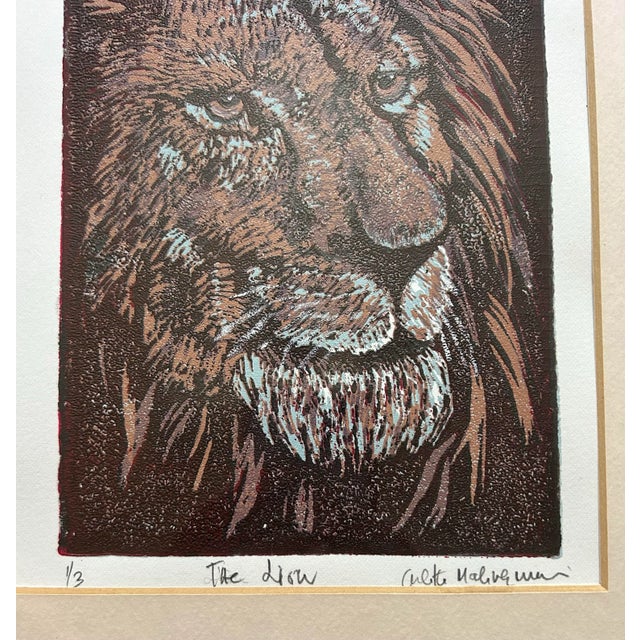 Vintage Hand Colored Lithograph Portrait of a Lion | Chairish