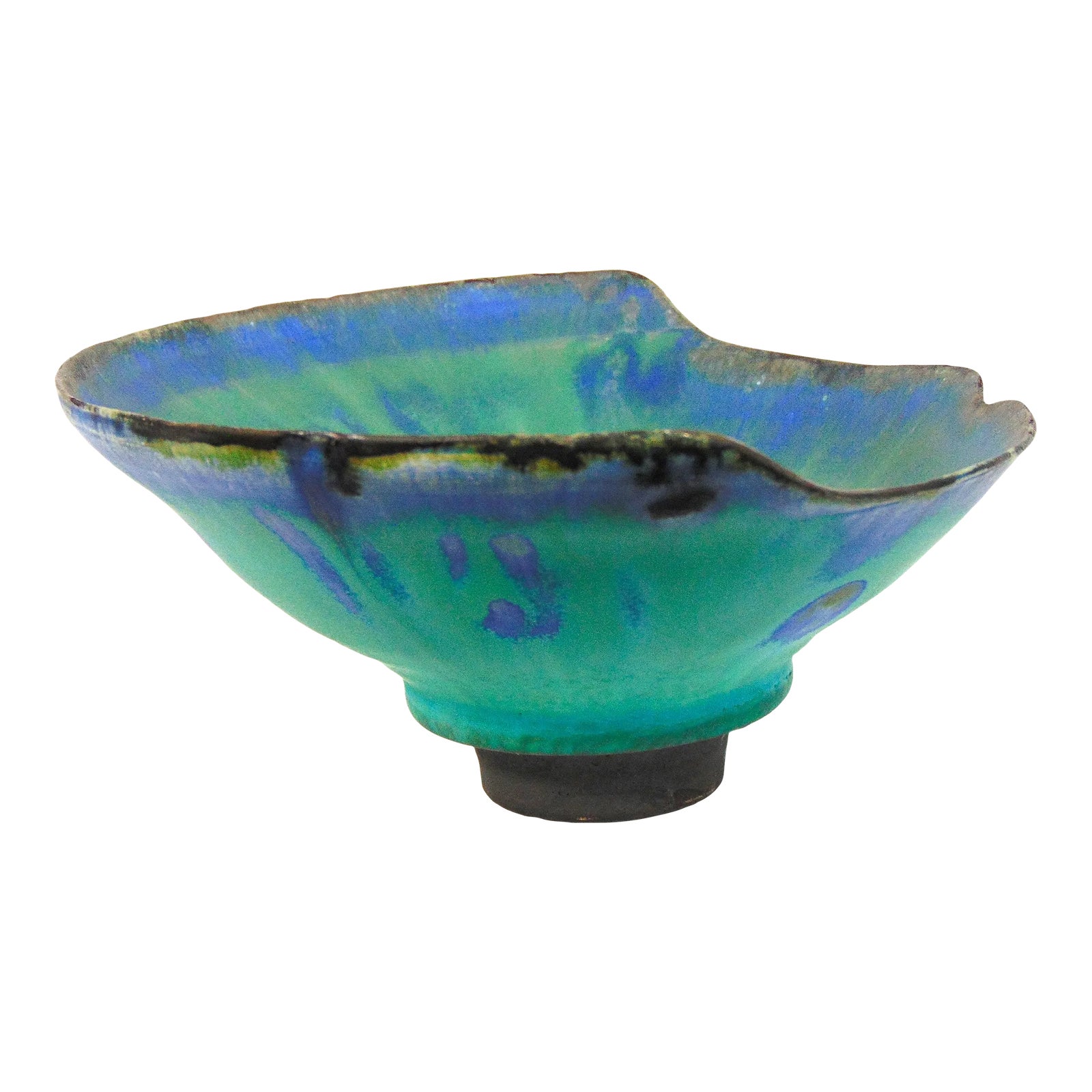 Rose Cabat Pottery Drip Glaze Asymmetrical Bowl 3"Hx7"W | Chairish