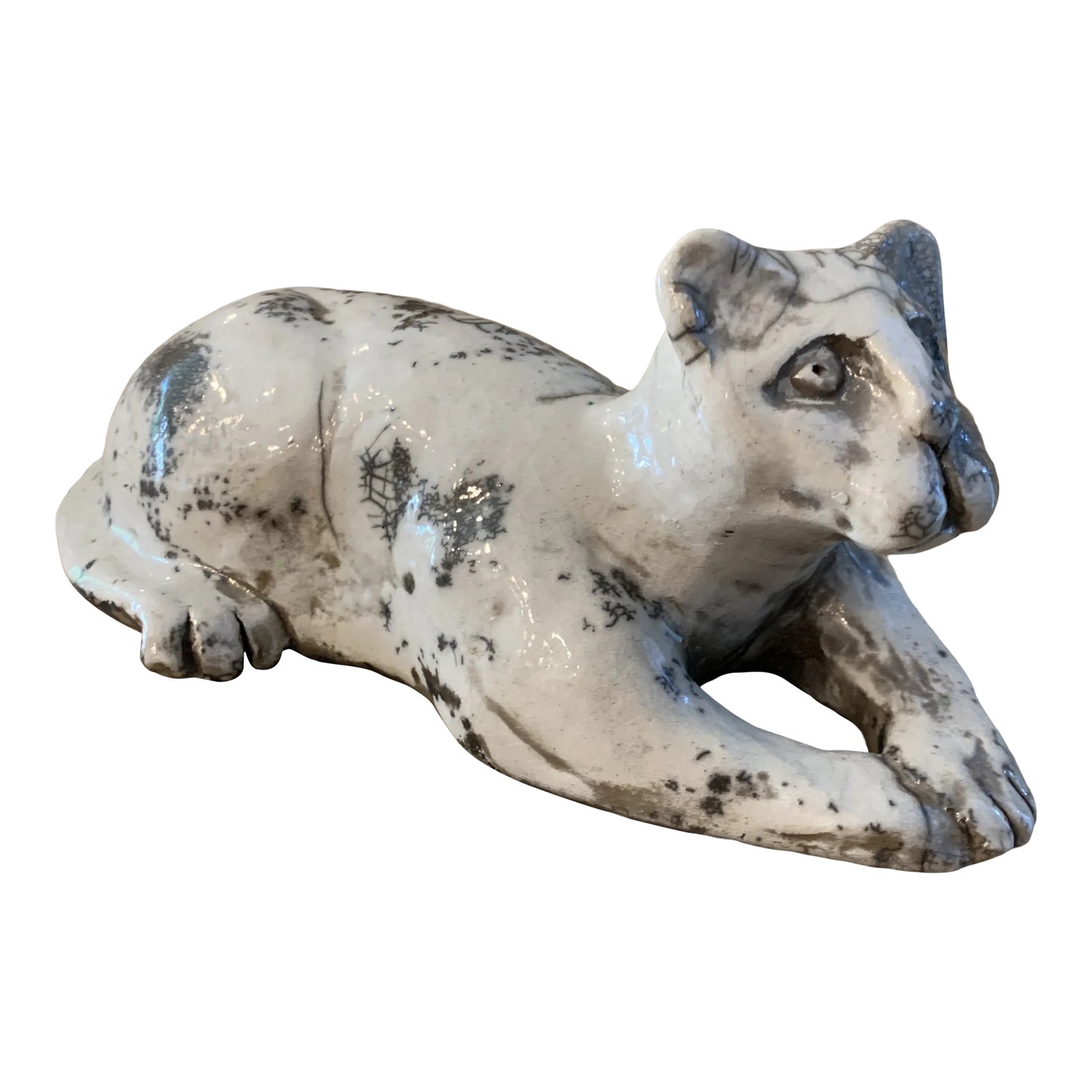 Raku Pottery Cat Sculpture- Signed | Chairish
