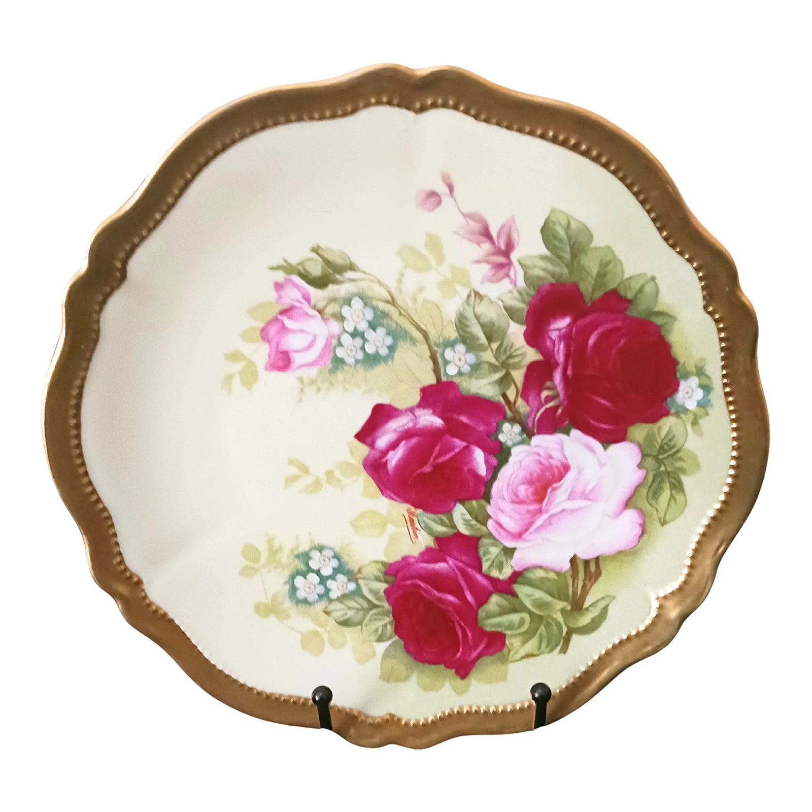 Early 20th Century Royal Austria O & E G Rose Pompadour Plate | Chairish