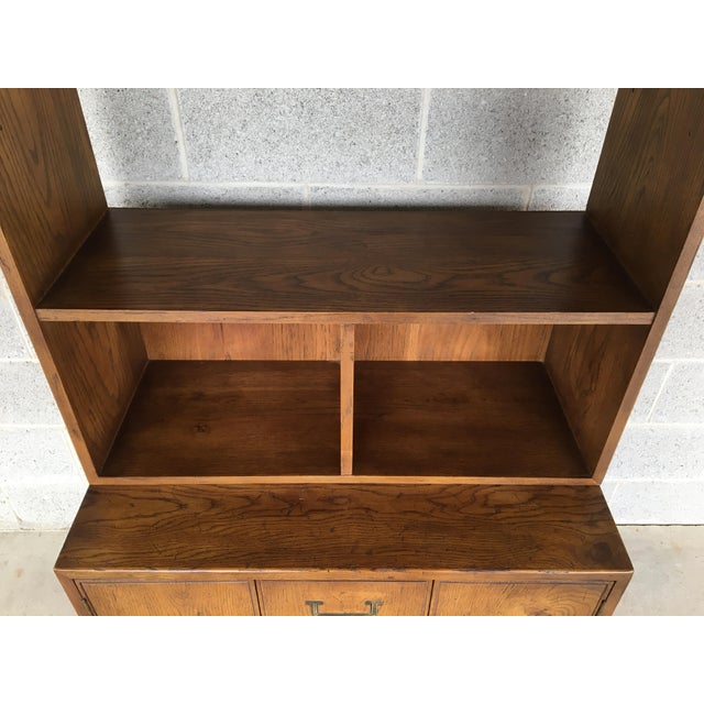 Henredon Walnut Campaign Style 2 Piece Bookcase | Chairish