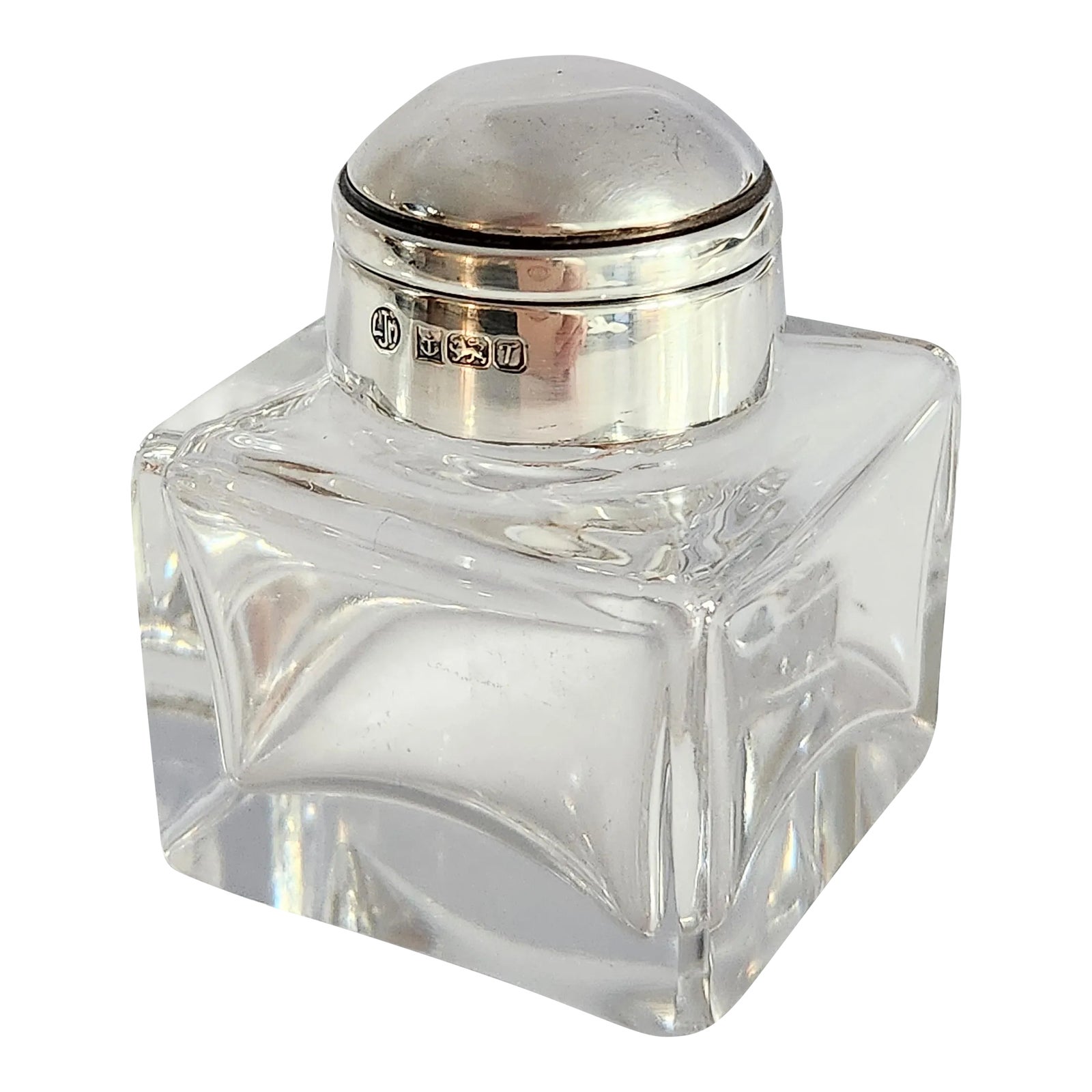 1990s British Ink Well With Sterling Silver Hinge Lid | Chairish
