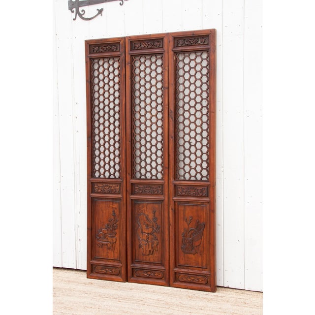 Set of 3 Mid-Century Honeycomb Chinese Panels | Chairish