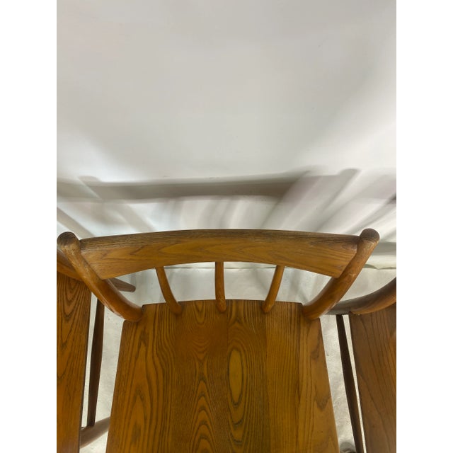 Set of 4 Mid Century Cafe Walnut Arched Spindle Back Chairs | Chairish