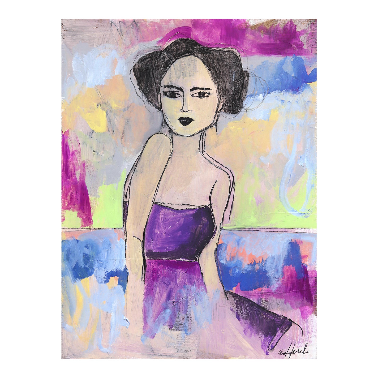 Mara - Colorful Cool Tone Figurative Abstract Feminine Original Artwork ...