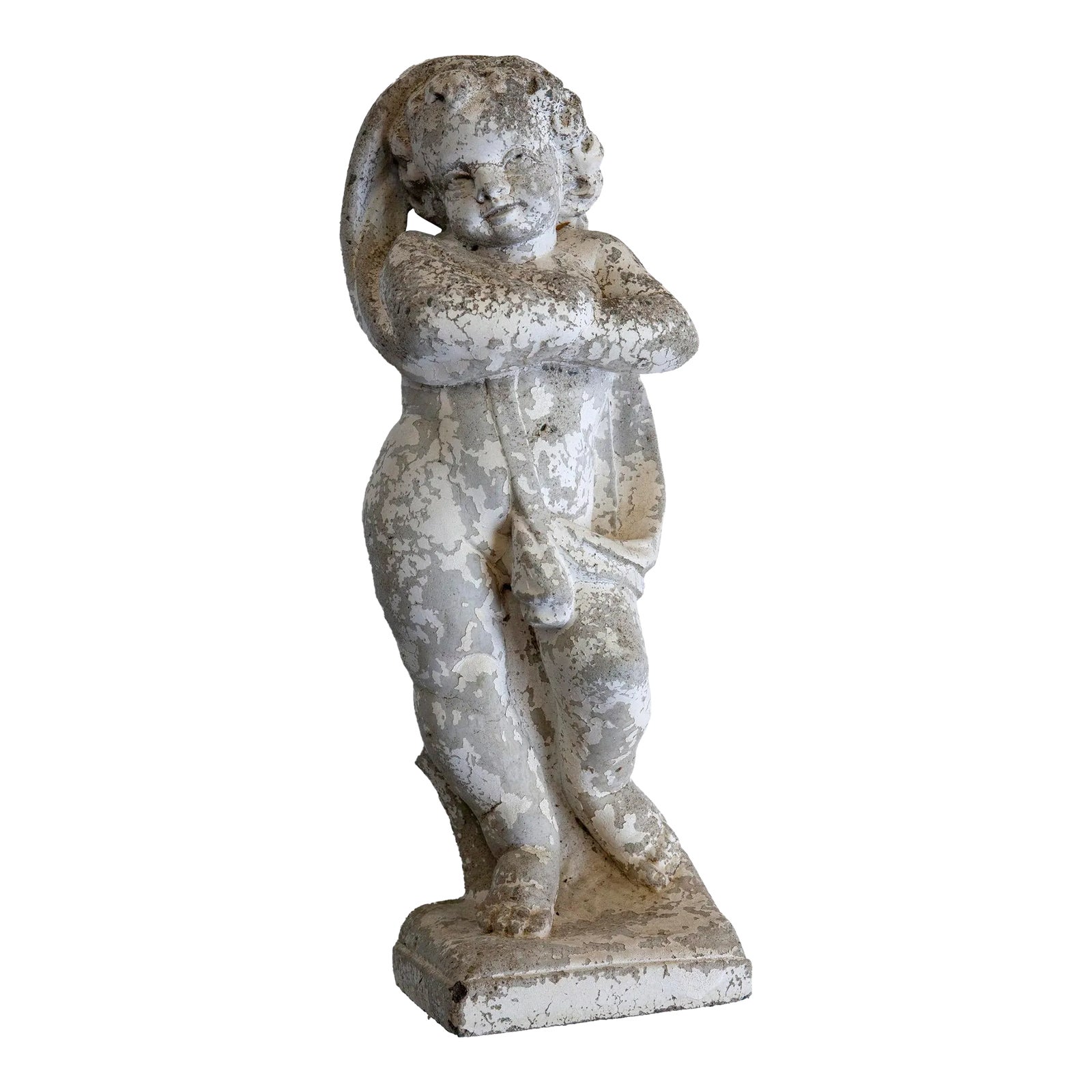 Late 19th Century Victorian Garden Cast Stone Putti Statue | Chairish