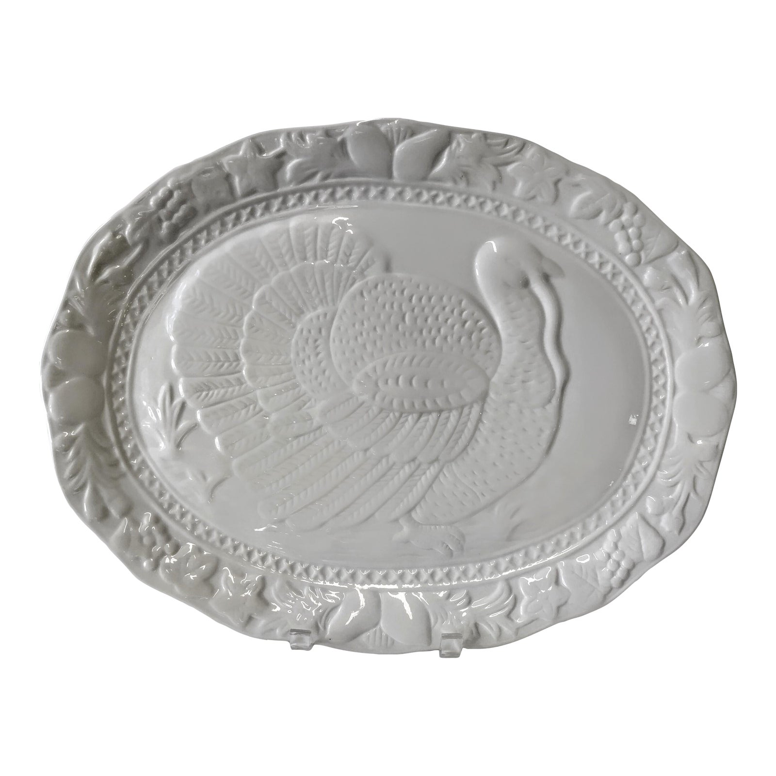 Vintage White Ceramic Turkey Serving Platter | Chairish