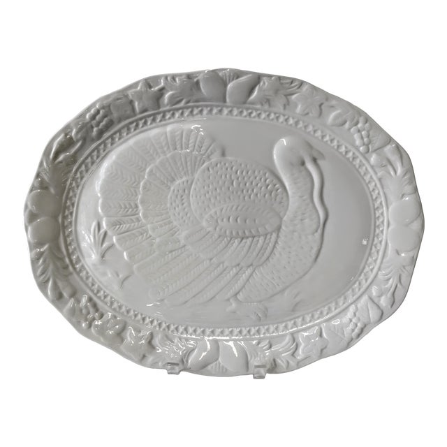 Vintage White Ceramic Turkey Serving Platter | Chairish