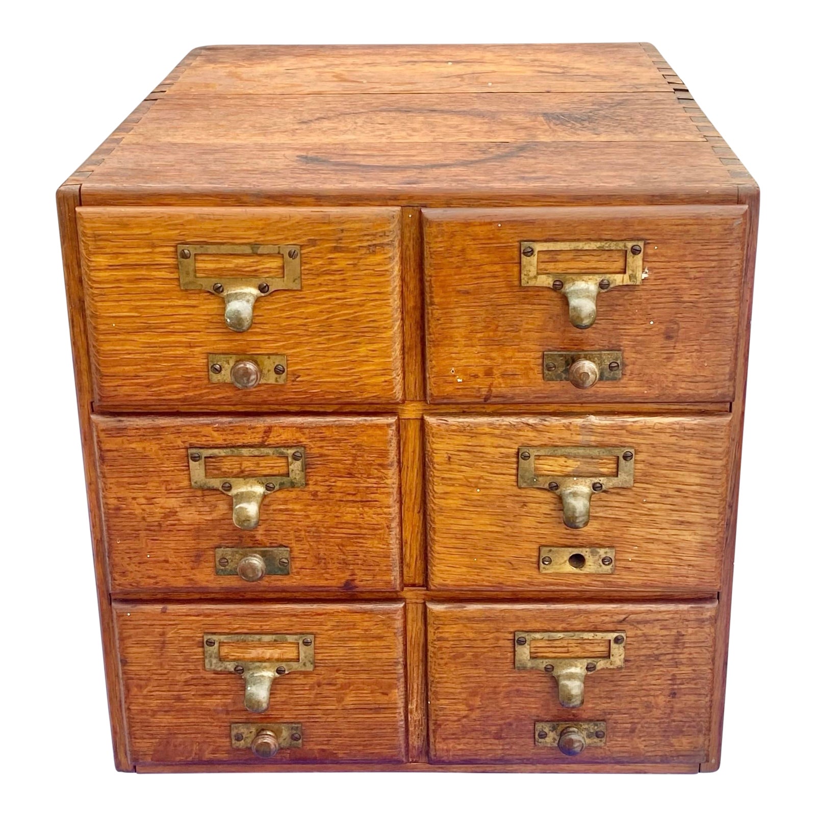 Antique Oak 6 Drawer Index Card Catalog / Recipe Card Cabinet | Chairish