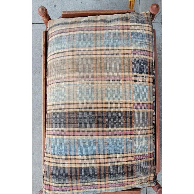 19th C Original Salmon Painted Trendle Bed W/ Rag Rug Cushion | Chairish