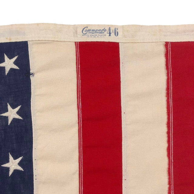 Large Vintage Cotton American Flag With 48 Embroidered Stars | Chairish