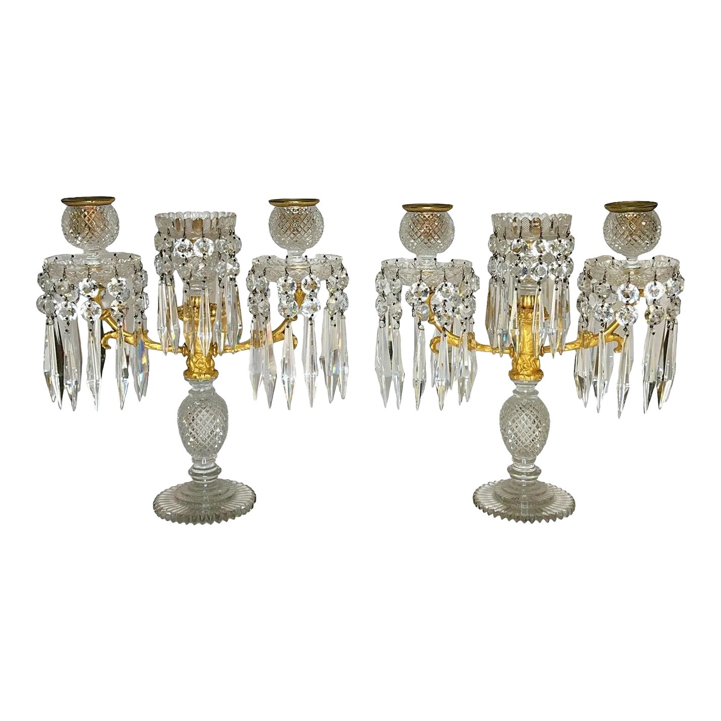 A Pair of English Regency Ormolu and Cut Glass Candelabra, Attributed ...