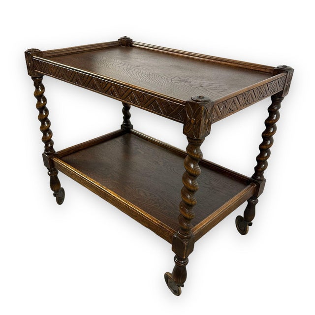 1940s Carved Oak Bar Cart | Chairish