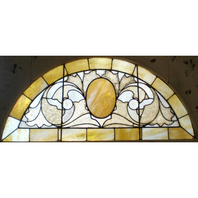 Circa 1900 Abstract Foliate Half Round Yellow Stained Glass Transom ...